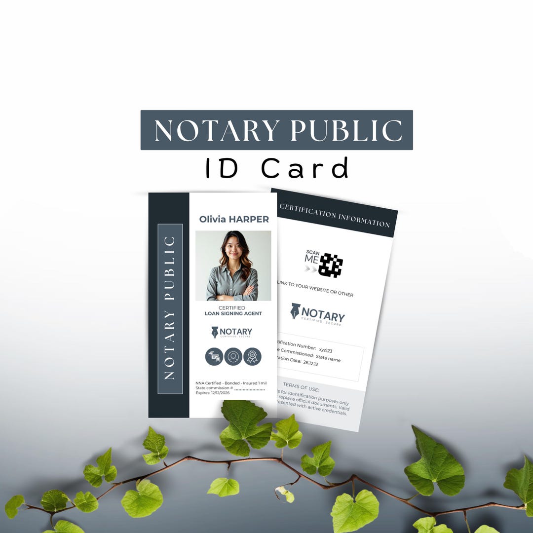 Notary Public ID Card Template, Editable Notary Badge, Professional ...