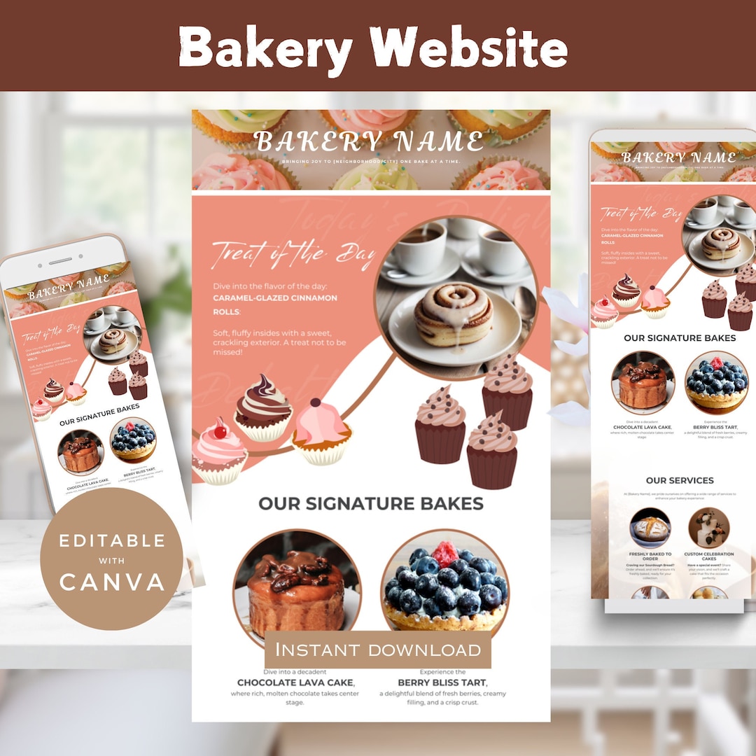 Canva Website Template for Bakery, Cake Website, Landing One Page ...