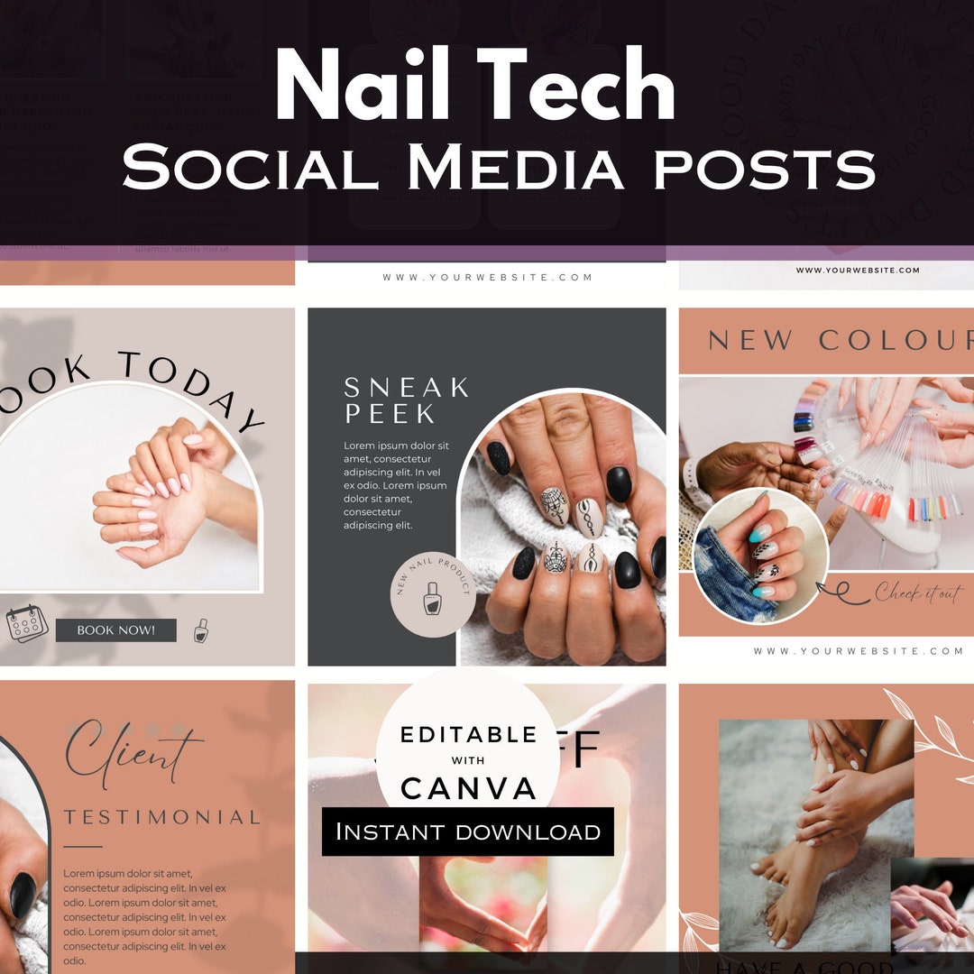 50 Nail Tech Instagram Social Media Posts, Nail Artist Canva Templates ...