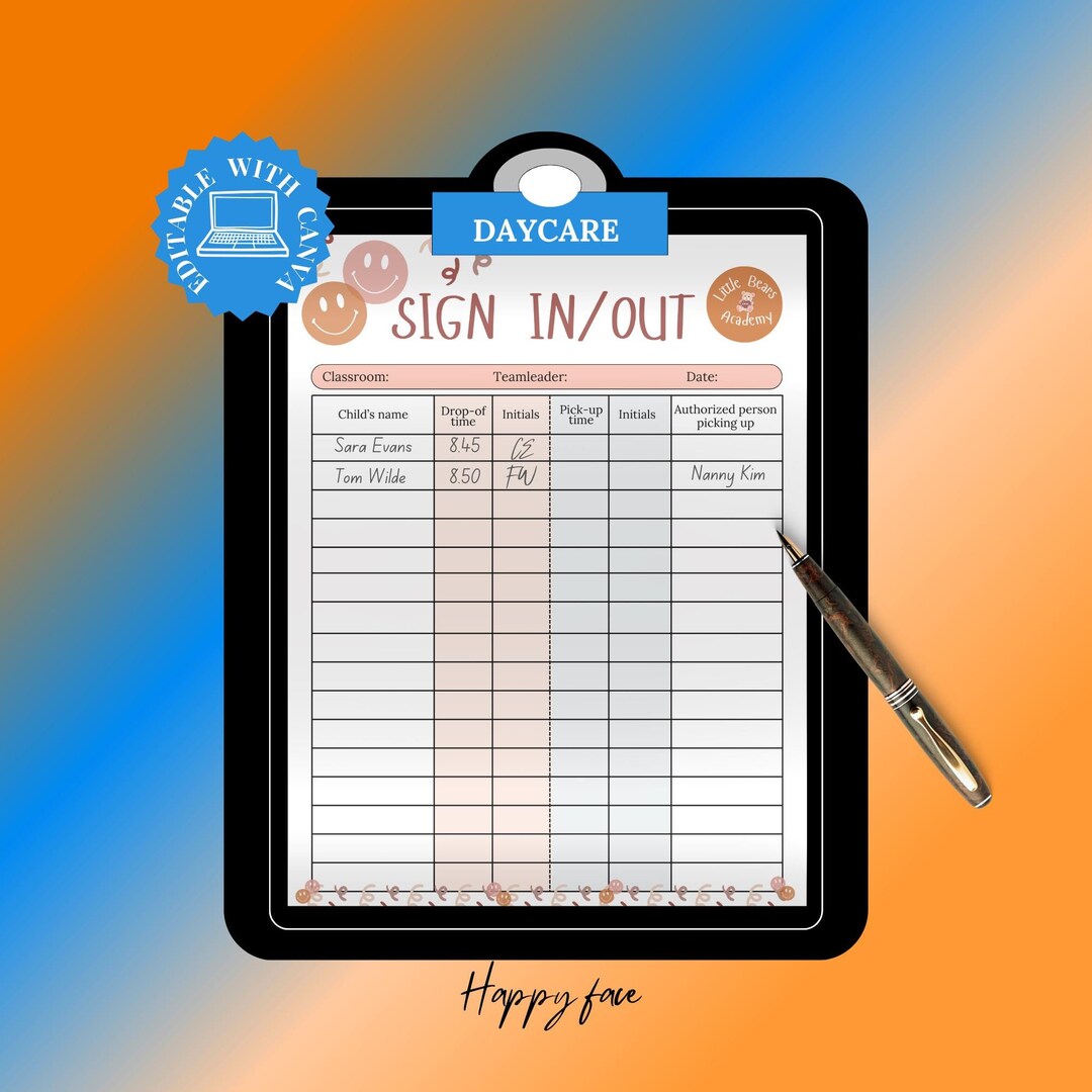 Childcare Sign In/out Sheet, Daycare Forms, Family Daycare Attendance ...