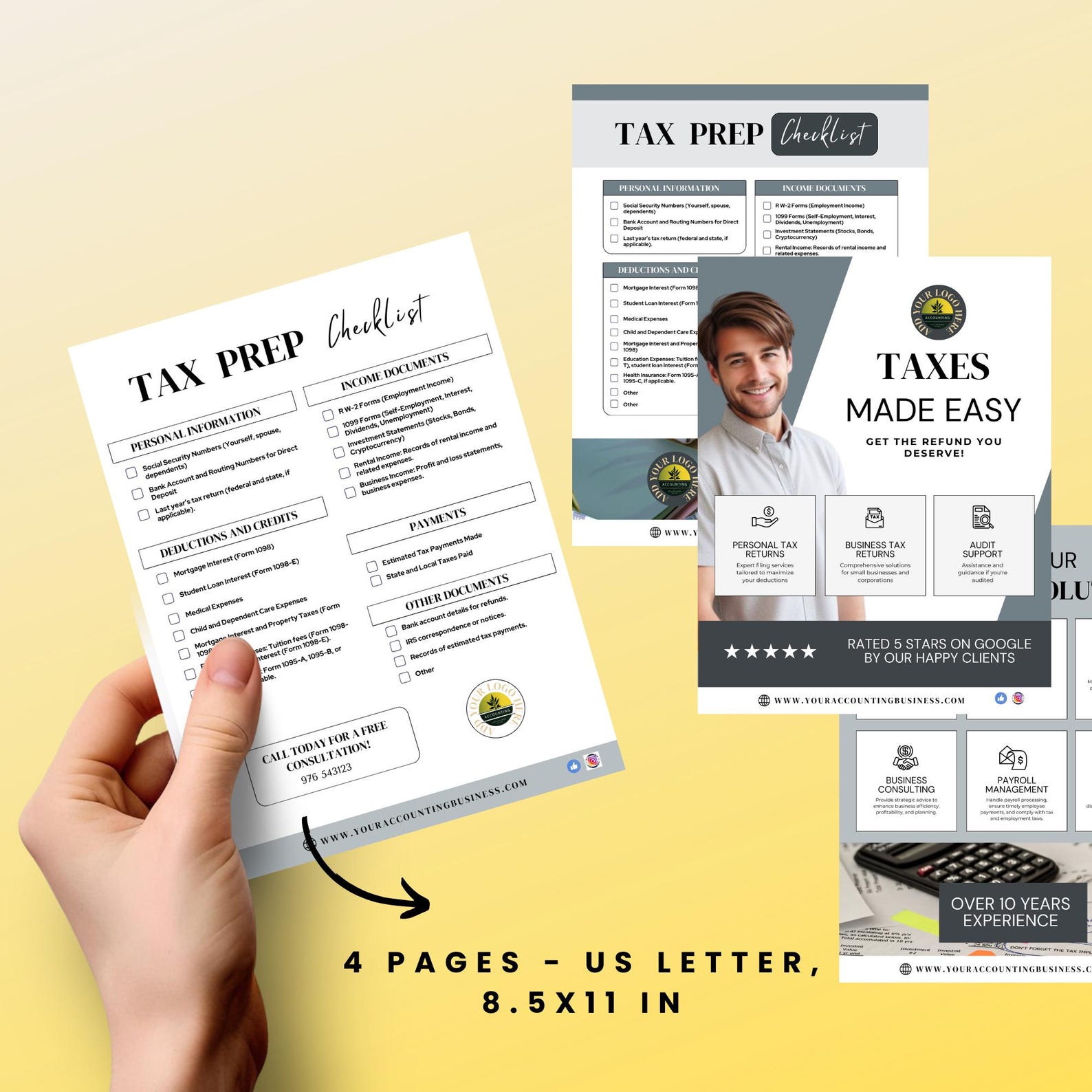 Tax Prep Flyer and Checklists, Professional Tax Services Canva Template ...