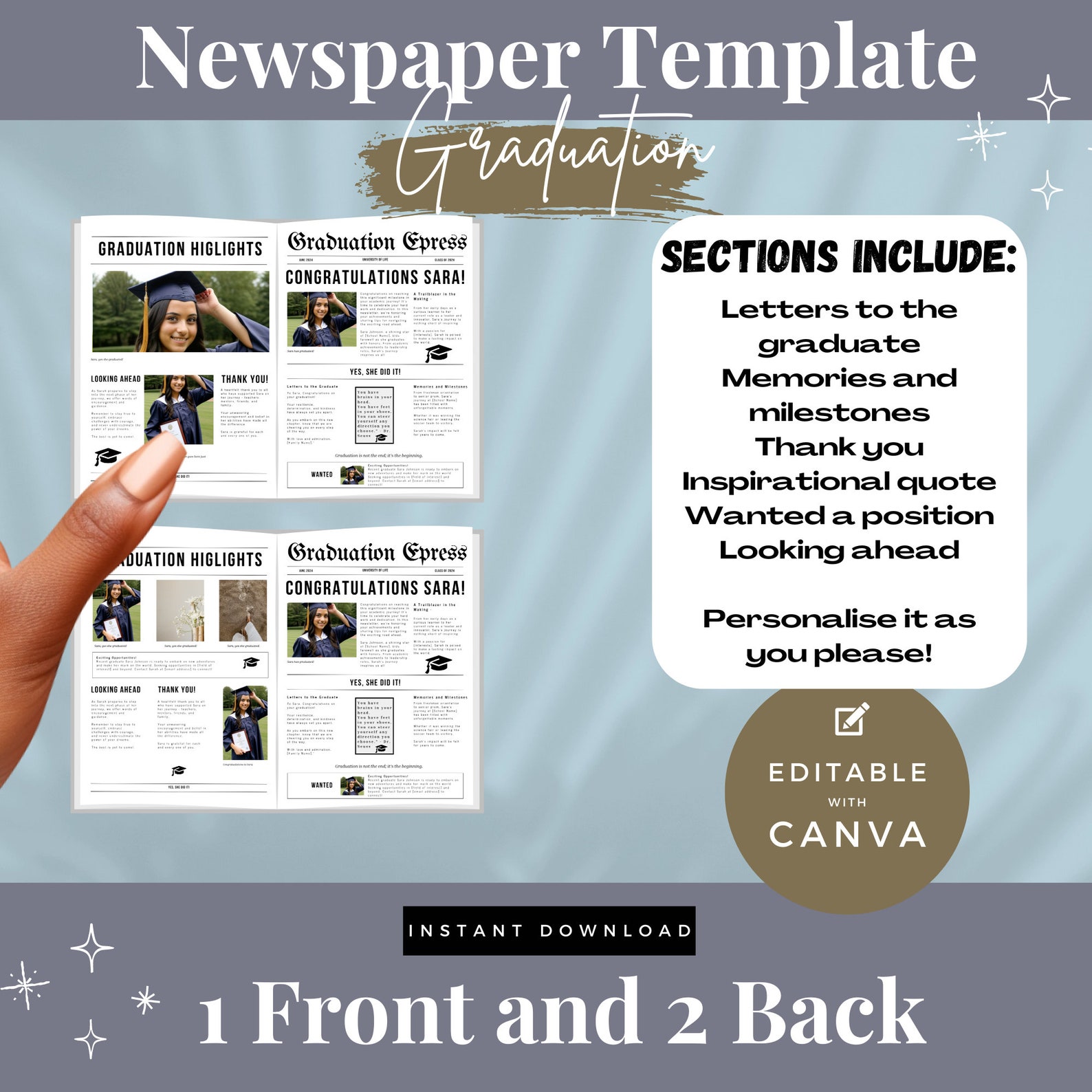 Newspaper Template Graduation, INSTANT DOWNLOAD, Graduation Newspaper ...