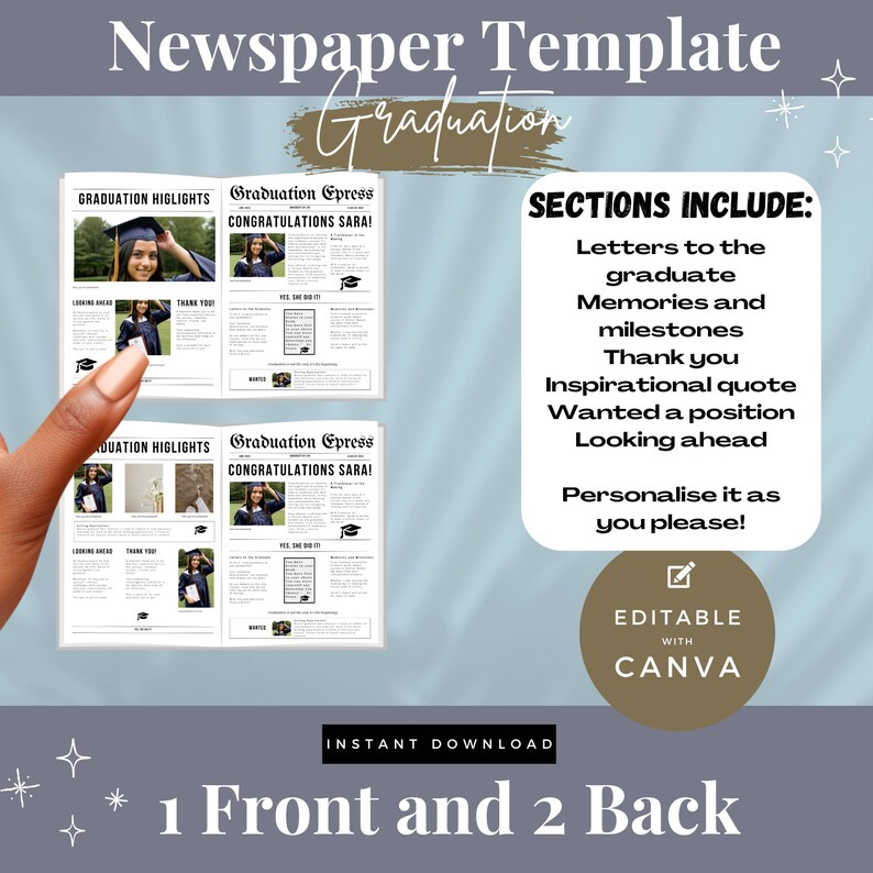 Newspaper Template Graduation, INSTANT DOWNLOAD, Graduation Newspaper ...
