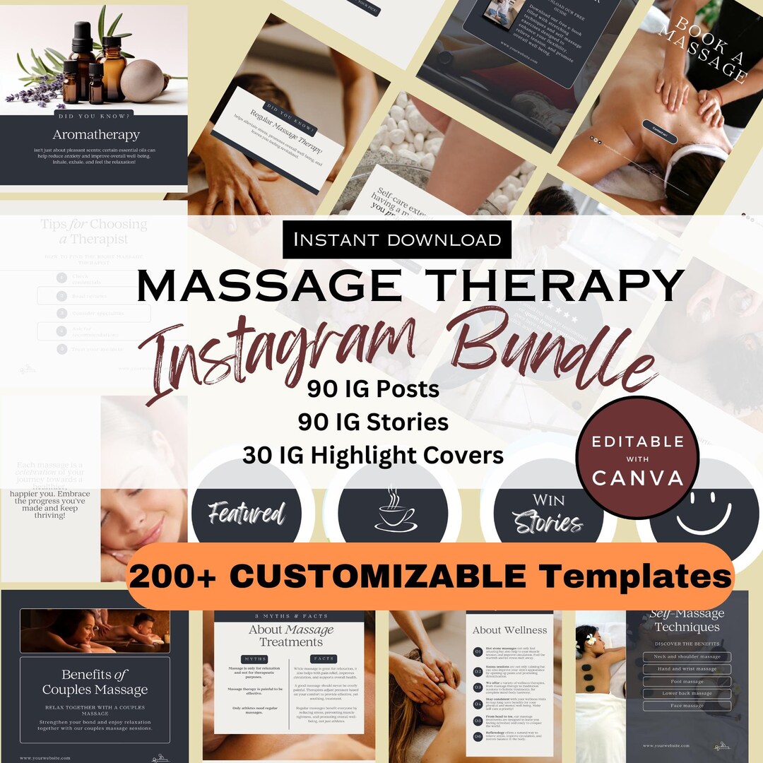 210 Massage Therapy Social Media Bundle | Canva Massage Therapist ...