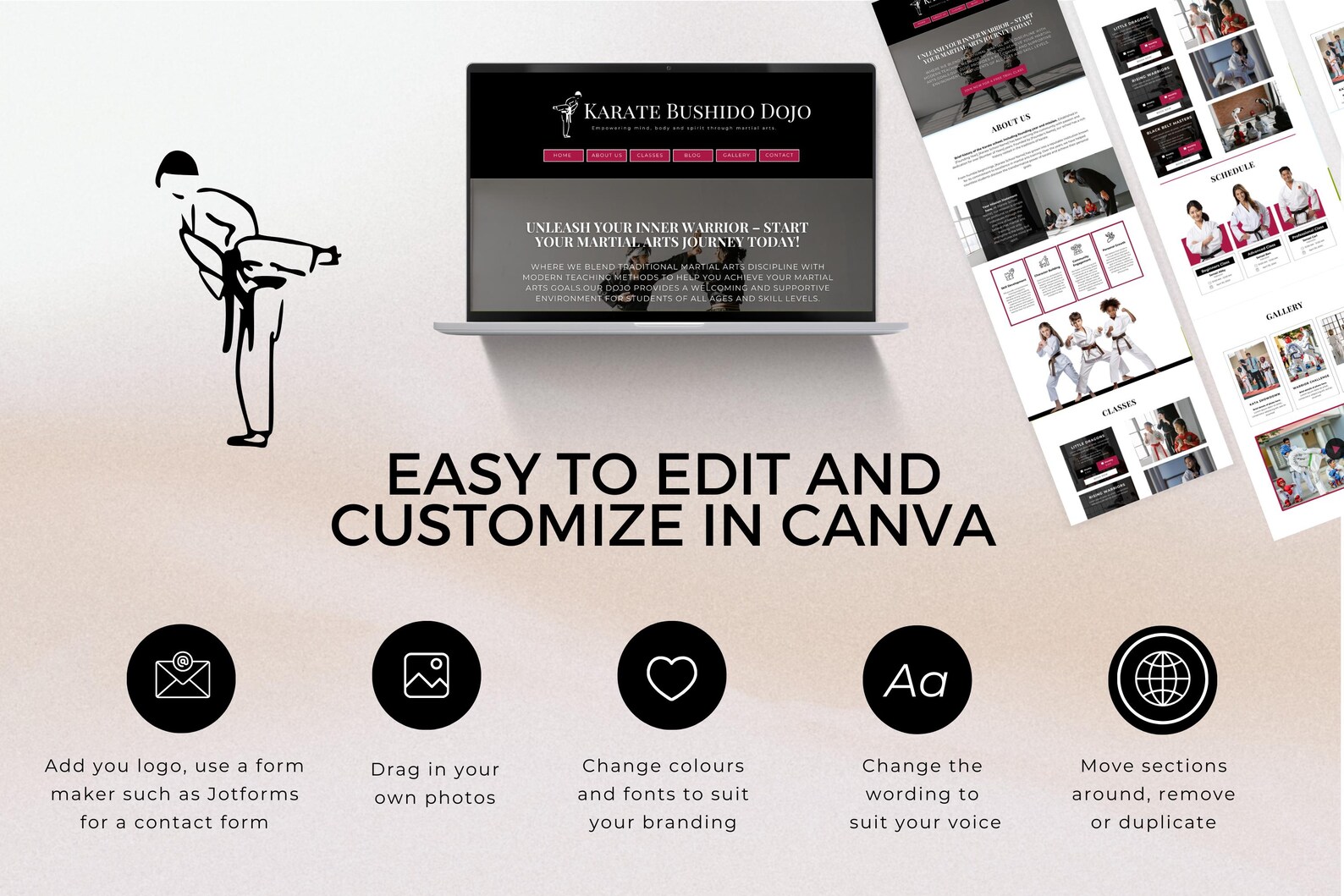 Karate School Website, Canva Template, Dojo Website Design, Landing ...