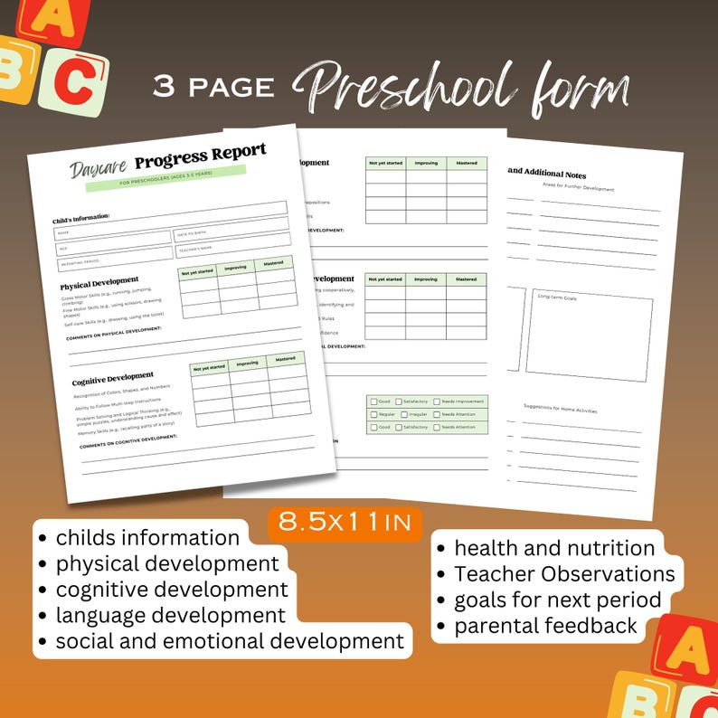 Daycare Progress Report | Early Childhood Report Card | Early Learning ...