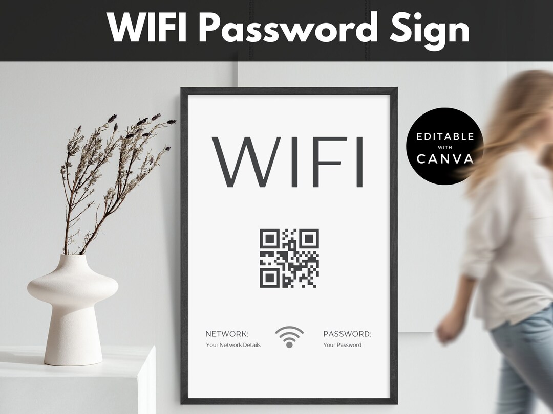 WIFI Password Qr Code Minimalist Sign, Airbnb Guest Wifi, Editable ...