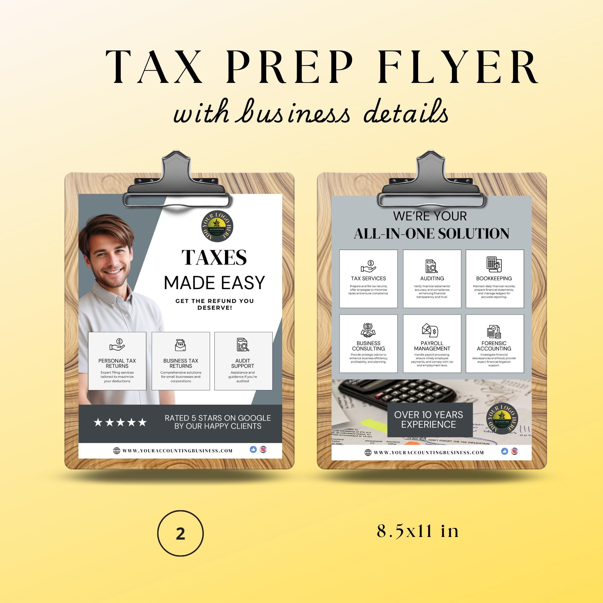 Tax Prep Flyer and Checklists, Professional Tax Services Canva Template ...