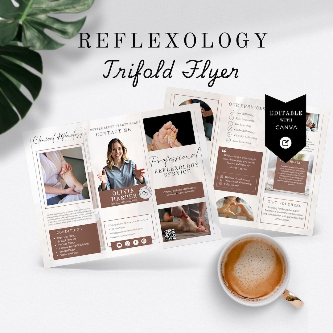 Reflexologist Trifold Flyer, Canva Flyer Template, Small Business ...