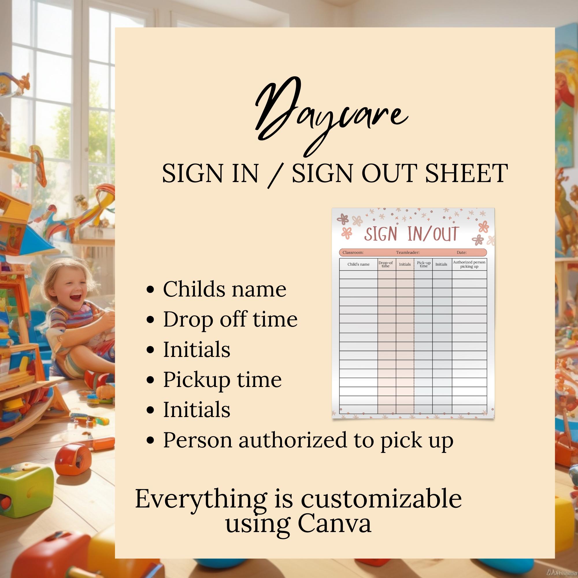 Sign-in Sheet for Daycare, Sign-in and Out Forms, Home Daycare ...