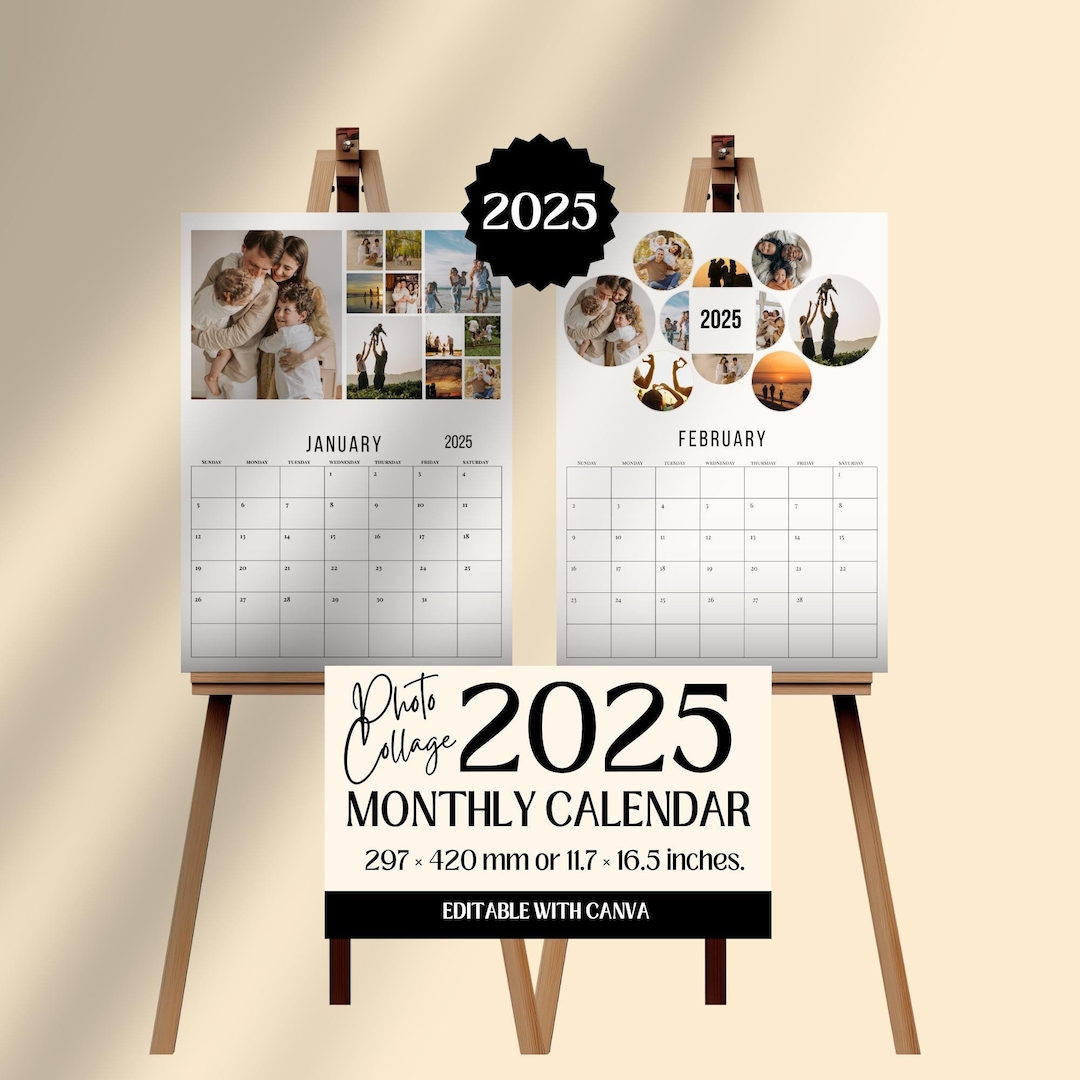 2025 Monthly Photo Collage Calendar, Monday-to-friday, Family Calendar ...
