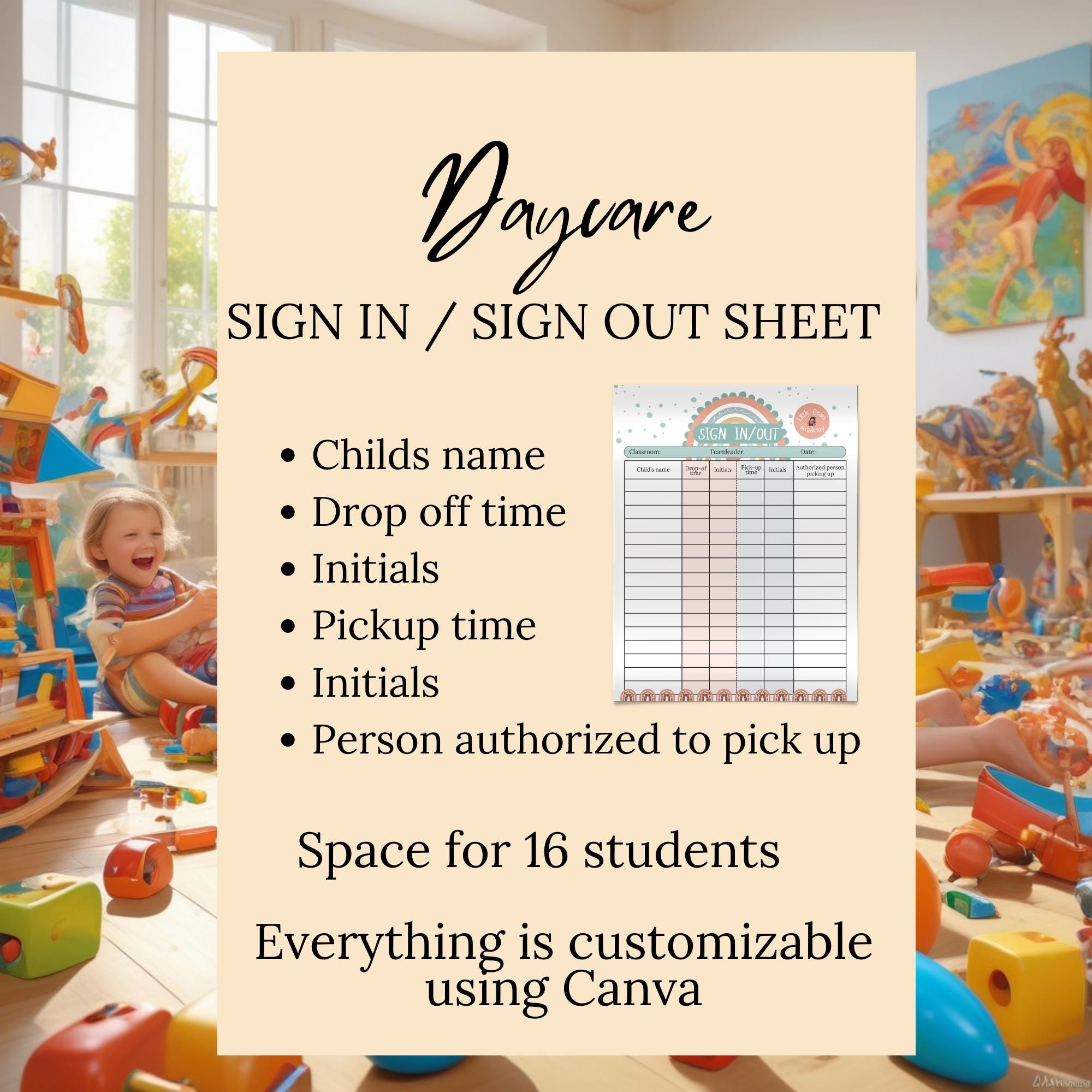 Sign in Sheet for Daycare Form, Sign In/out Sheets, Family Daycare ...