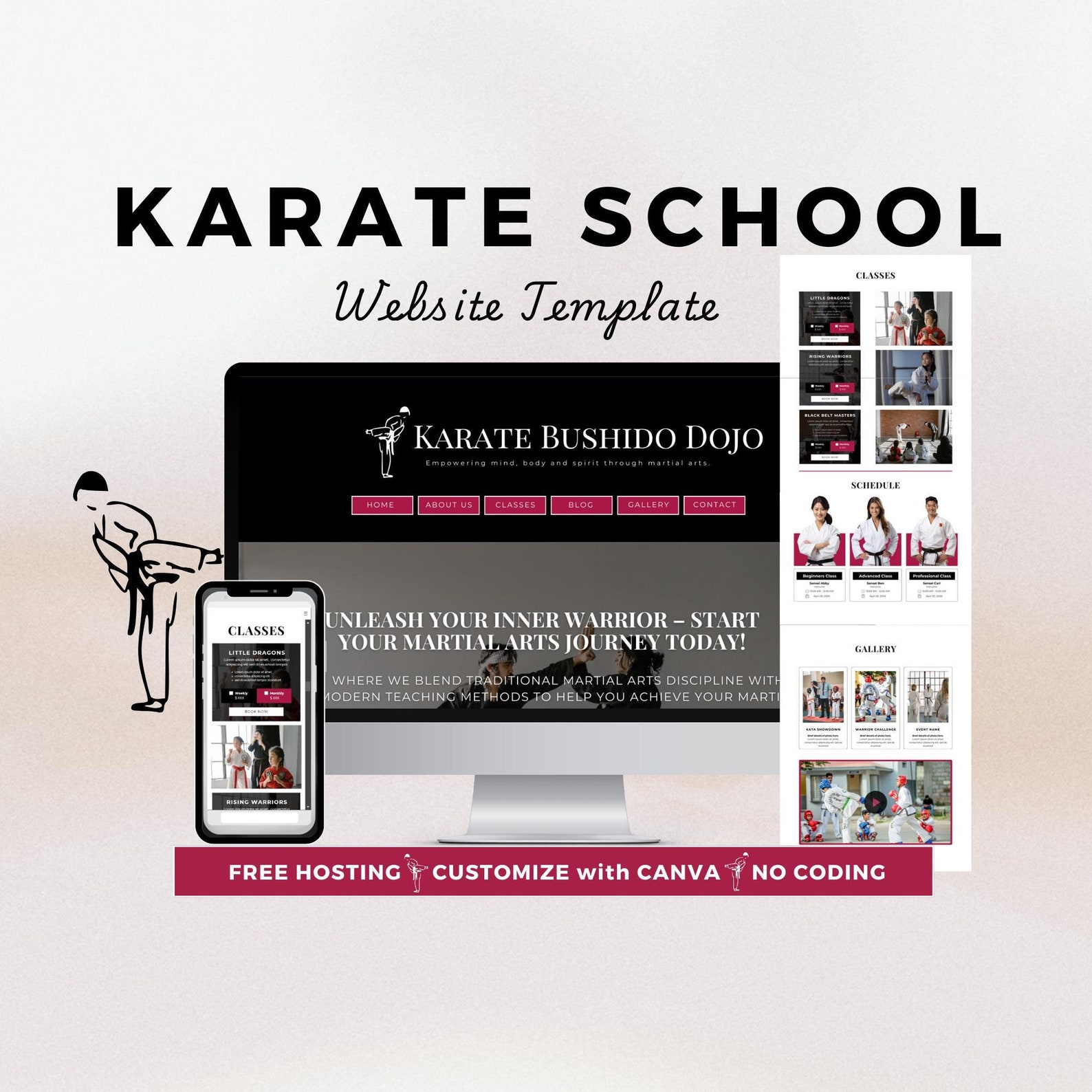 Karate School Website, Canva Template, Dojo Website Design, Landing ...