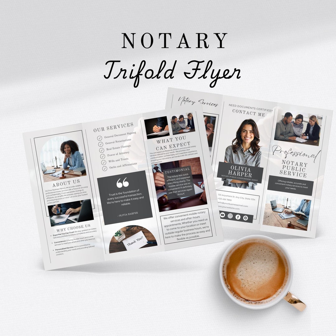 Notary Trifold Flyer, Signing Agent Brochure, Notary Public Pamphlet ...