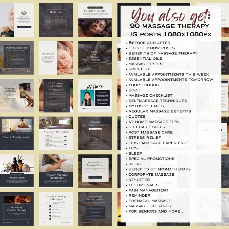 210 Massage Therapy Social Media Bundle | Canva Massage Therapist ...