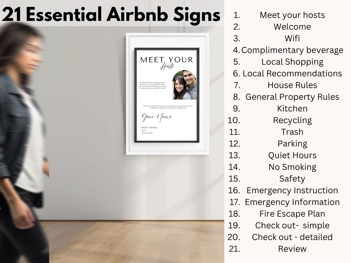 Air BNB Signs Bundle, Simple Signs, WIFI Password, Host Welcome, Check ...