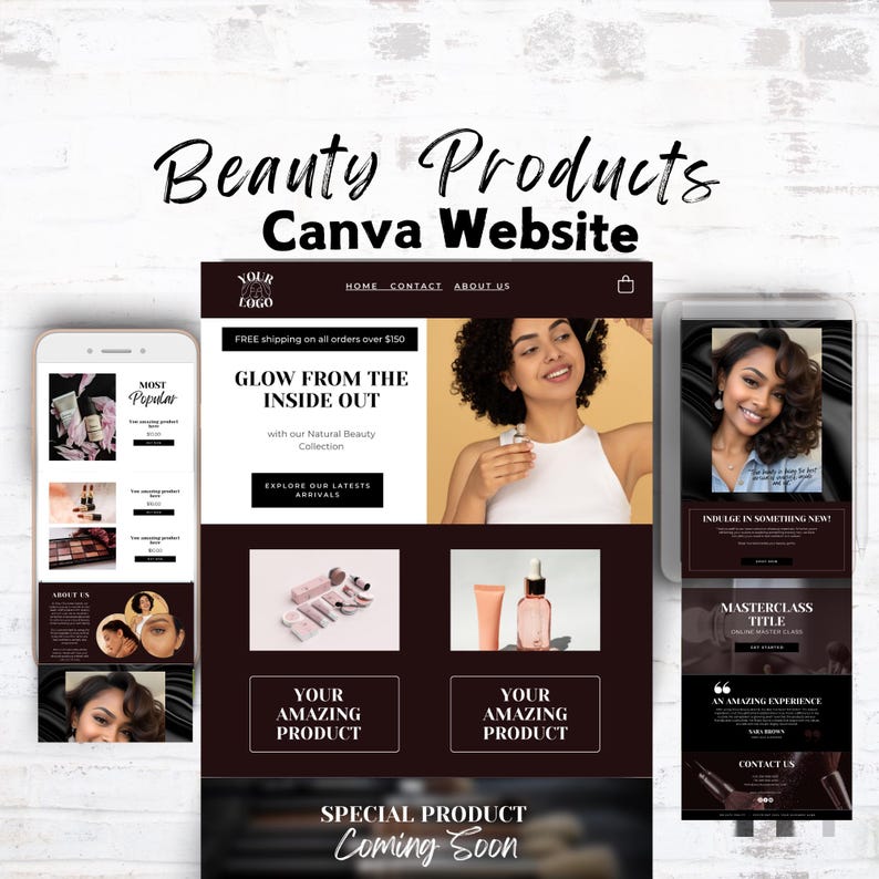 Beauty Products Website, Canva Template, Cosmetic Online Site, Makeup ...