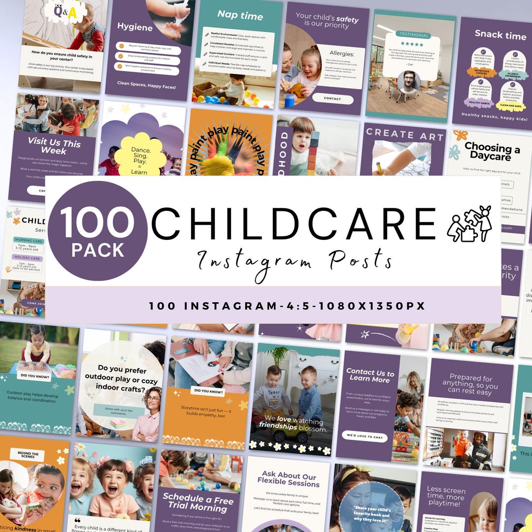 Childcare Daycare Instagram Posts, 2025 Size Canva Template, Preschool ...