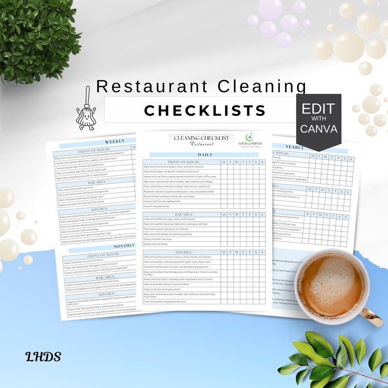 Restaurant Cleaning Checklist Template, Kitchen and Dining Cleaning ...