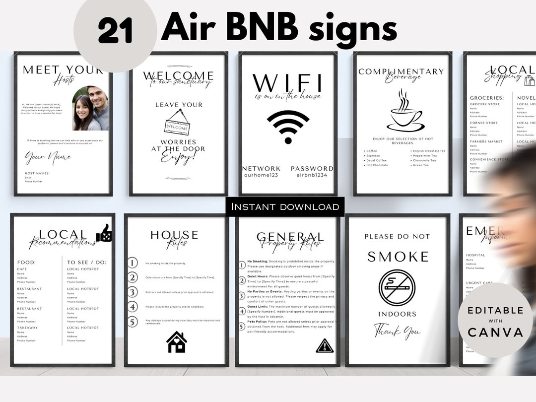 Air BNB Signs Bundle, Simple Signs, WIFI Password, Host Welcome, Check ...