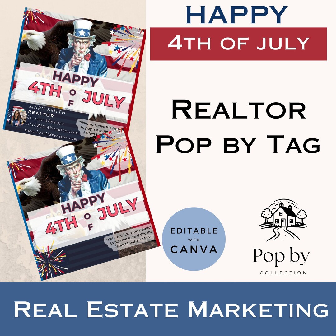 Happy 4th of July Realtor Pop by Tag INSTANT DOWNLOAD Fun Real Estate ...