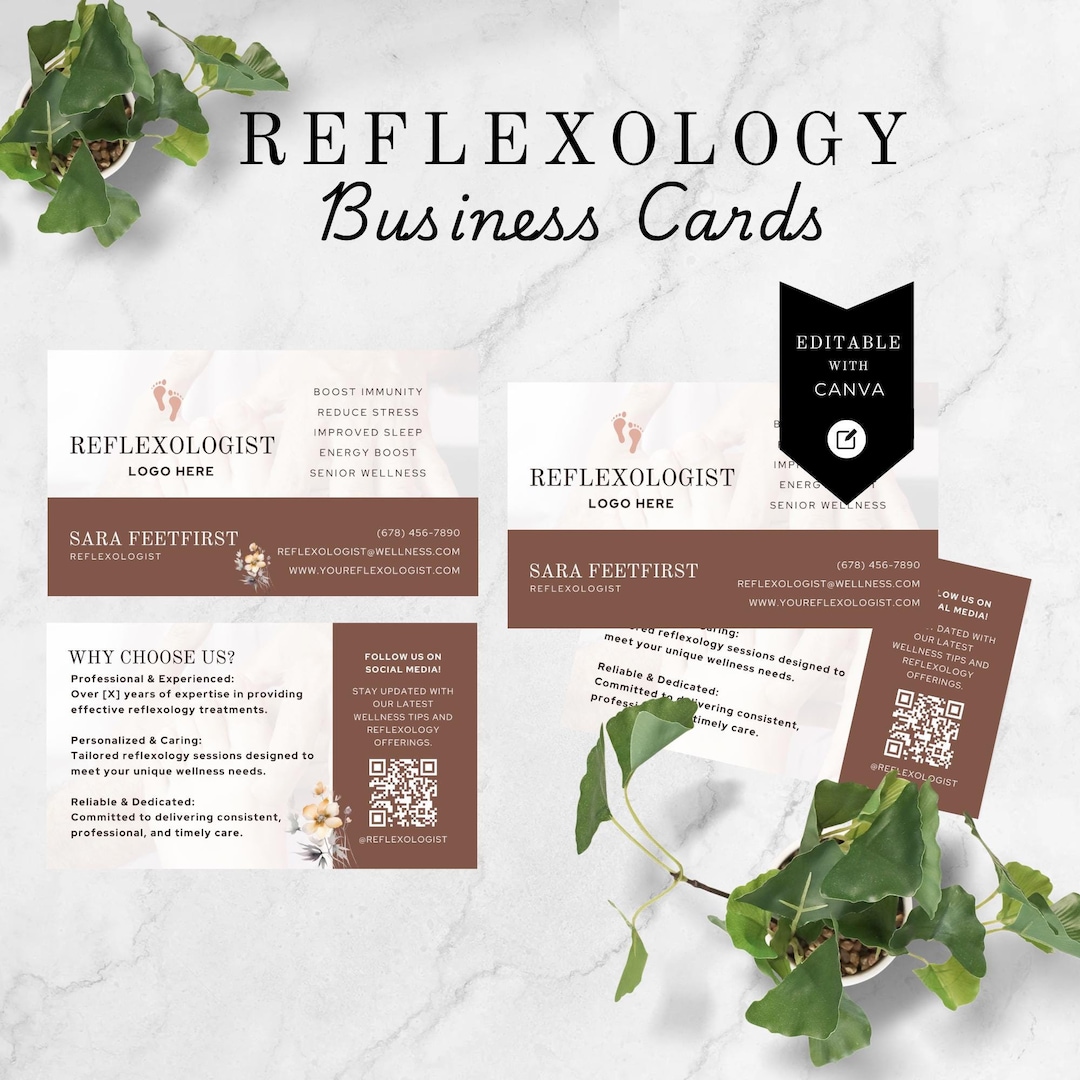 Reflexologist Business Card, Brown QR Business Card, Modern Card ...