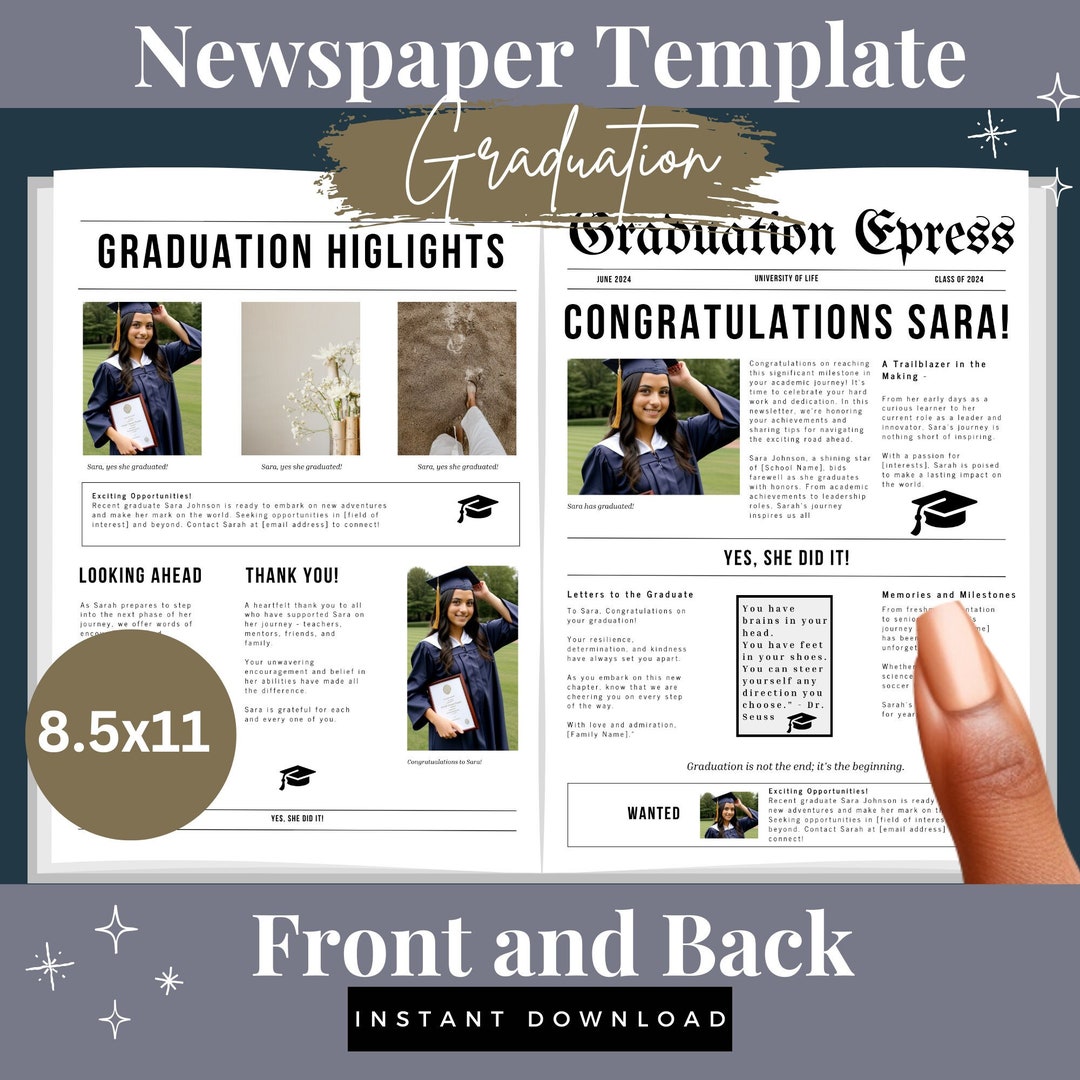 Newspaper Template Graduation, INSTANT DOWNLOAD, Graduation Newspaper ...