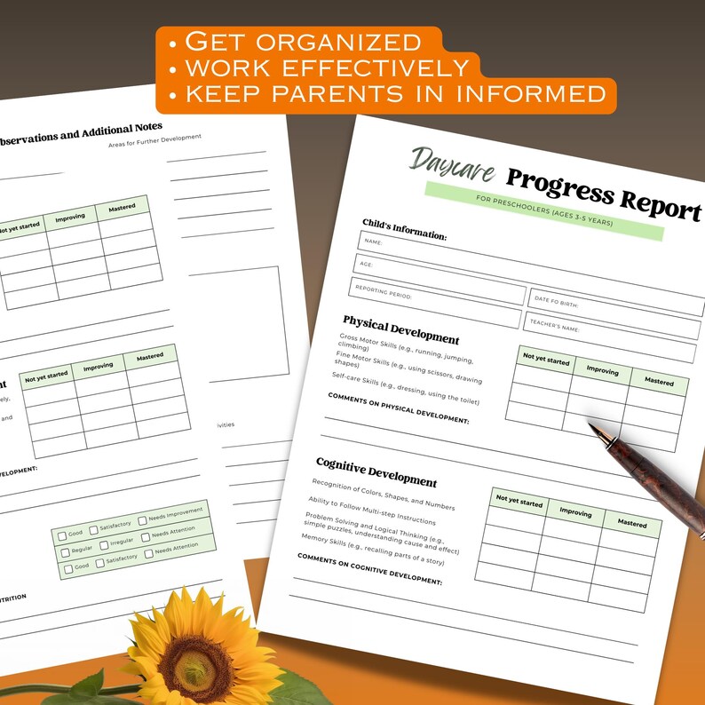 Daycare Progress Report | Early Childhood Report Card | Early Learning ...