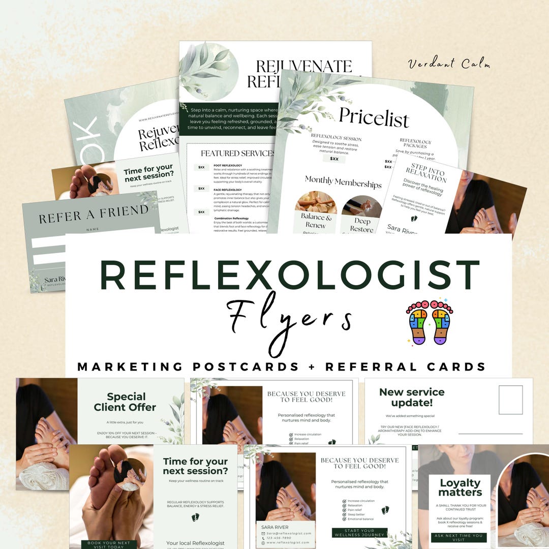 Reflexologist Flyers + Pricelist Bundle, Reflexology Business Postcards ...