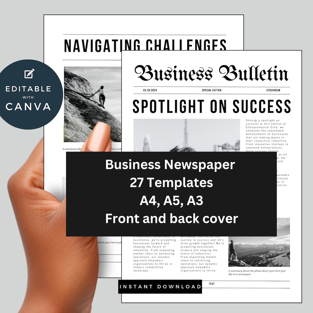 Large Business Newsletter Template, 3 Sizes A4 - US Letter, A3, A5 ...