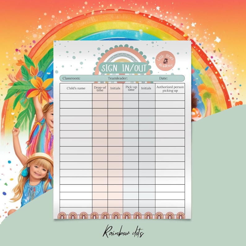 Sign in Sheet for Daycare Form, Sign In/out Sheets, Family Daycare ...