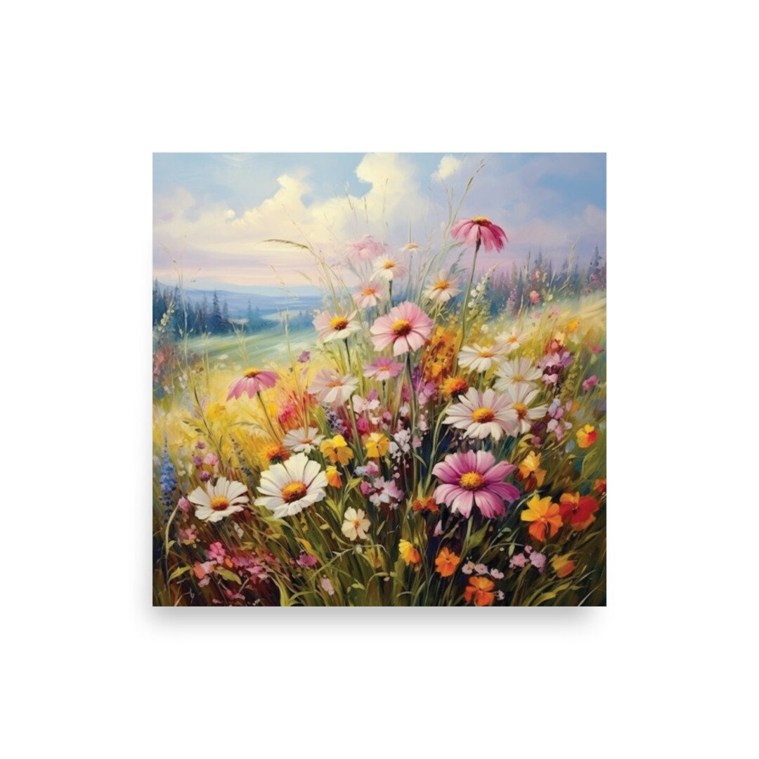 Wildflower Meadow Art Print - 10x10, 12x12, 14x14, 16x16 & 18x18 Poster ...
