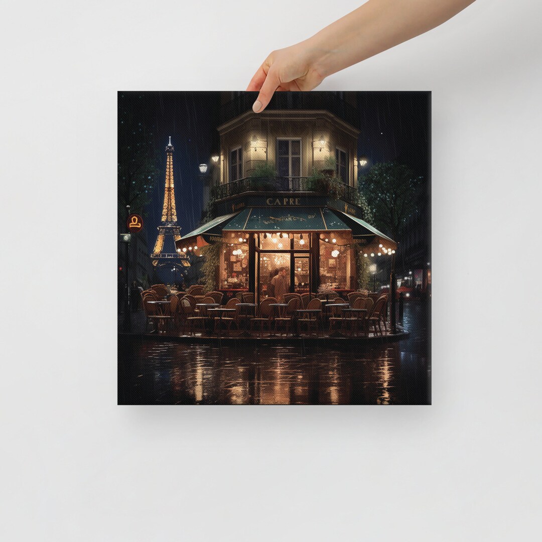 Nighttime Parisian Cafe in the Rain Canvas Print 12x12 & 16x16 Canvas ...