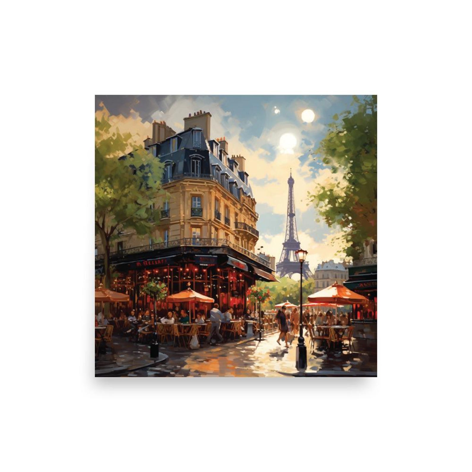 French Street Cafe Art Print - 10x10, 12x12, 14x14, 16x16 & 18x18 ...