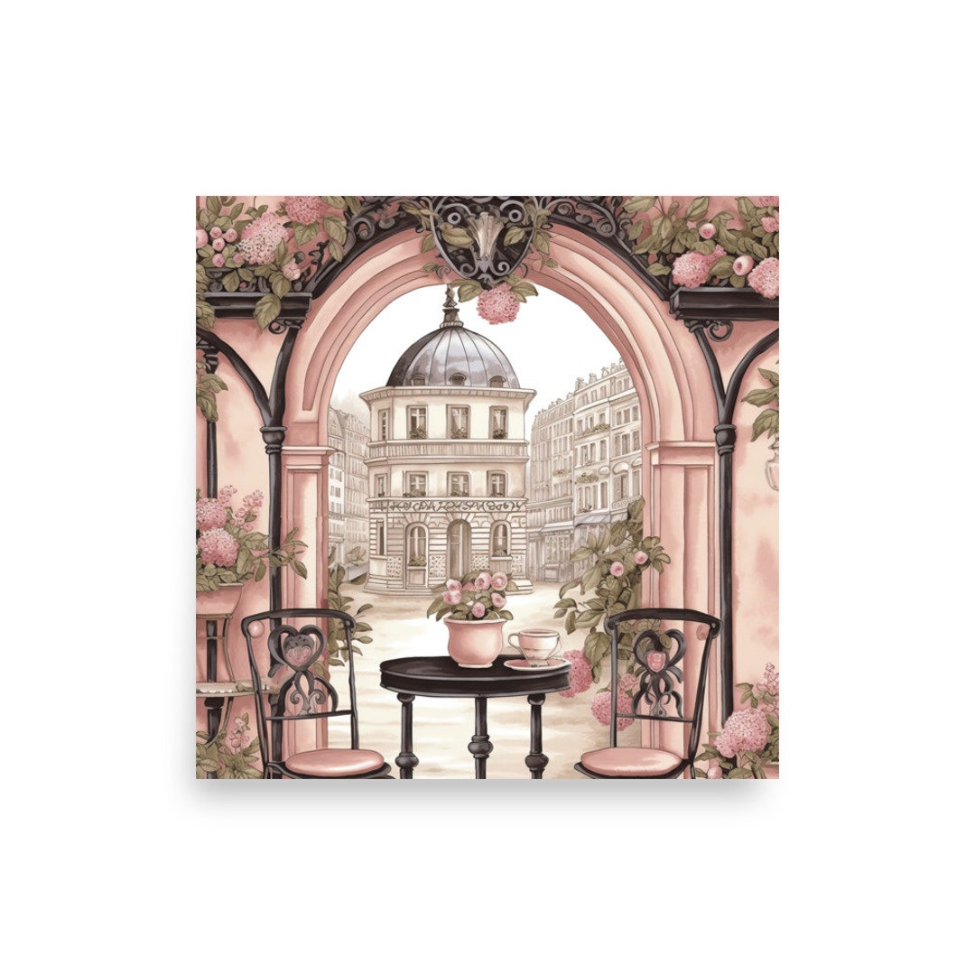 Pink French Café Art Print - 10x10, 12x12, 14x14, 16x16 & 18x18 Poster ...