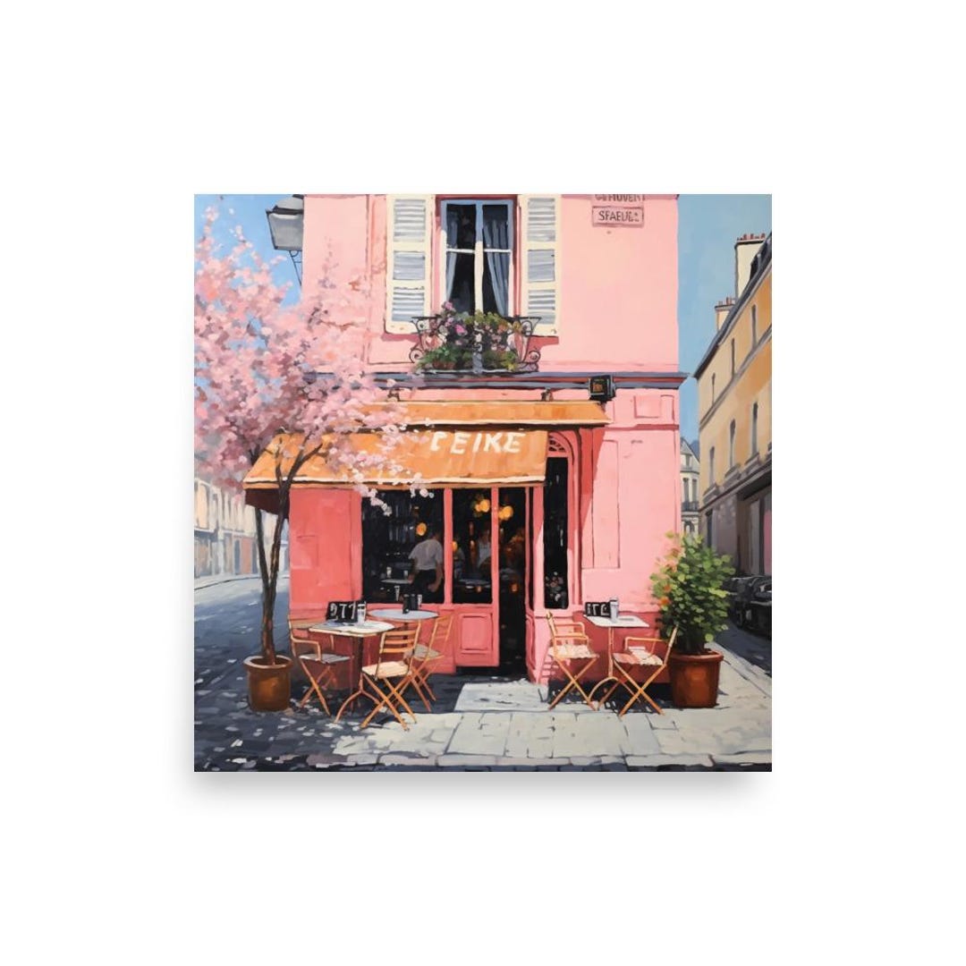 Pink French Cafe Art Print - 10x10, 12x12, 14x14, 16x16 & 18x18 Poster ...