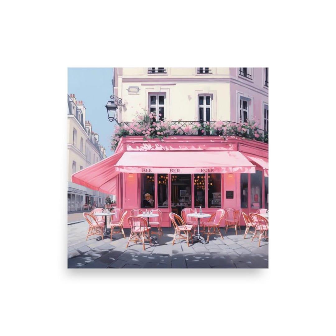 Pink Parisian Cafe Art Print - 10x10, 12x12, 14x14, 16x16 & 18x18 ...