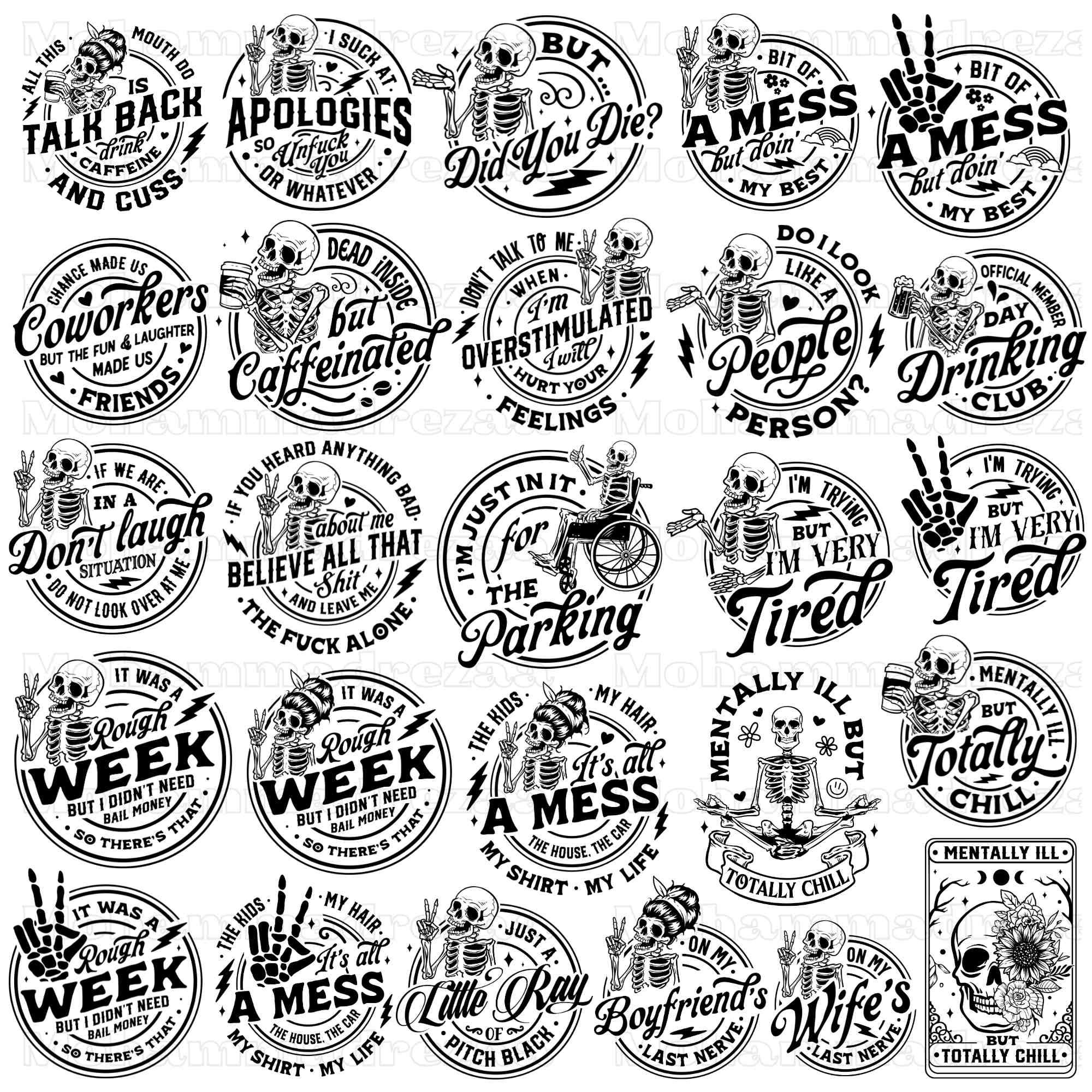 Skeleton Quotes SVG Bundle, Sarcastic Svg, Funny Skeleton Svg, Snarky ...