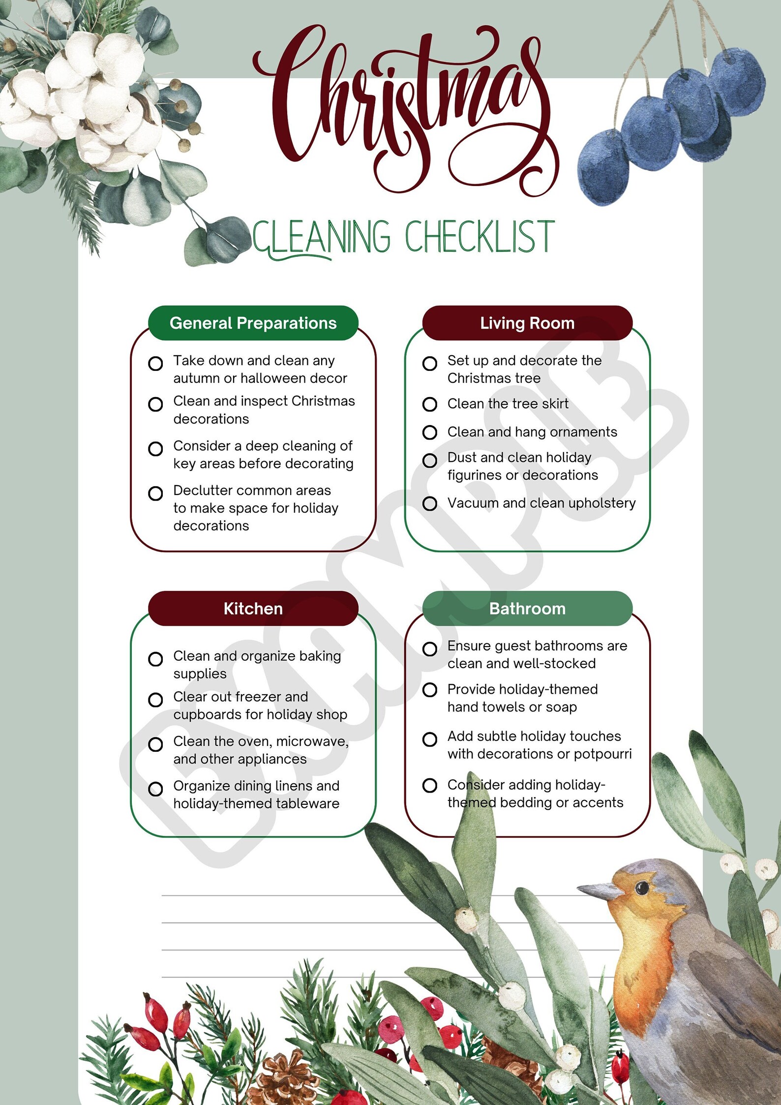 Christmas Cleaning List, Simple Tasks List Template, Productivity ...