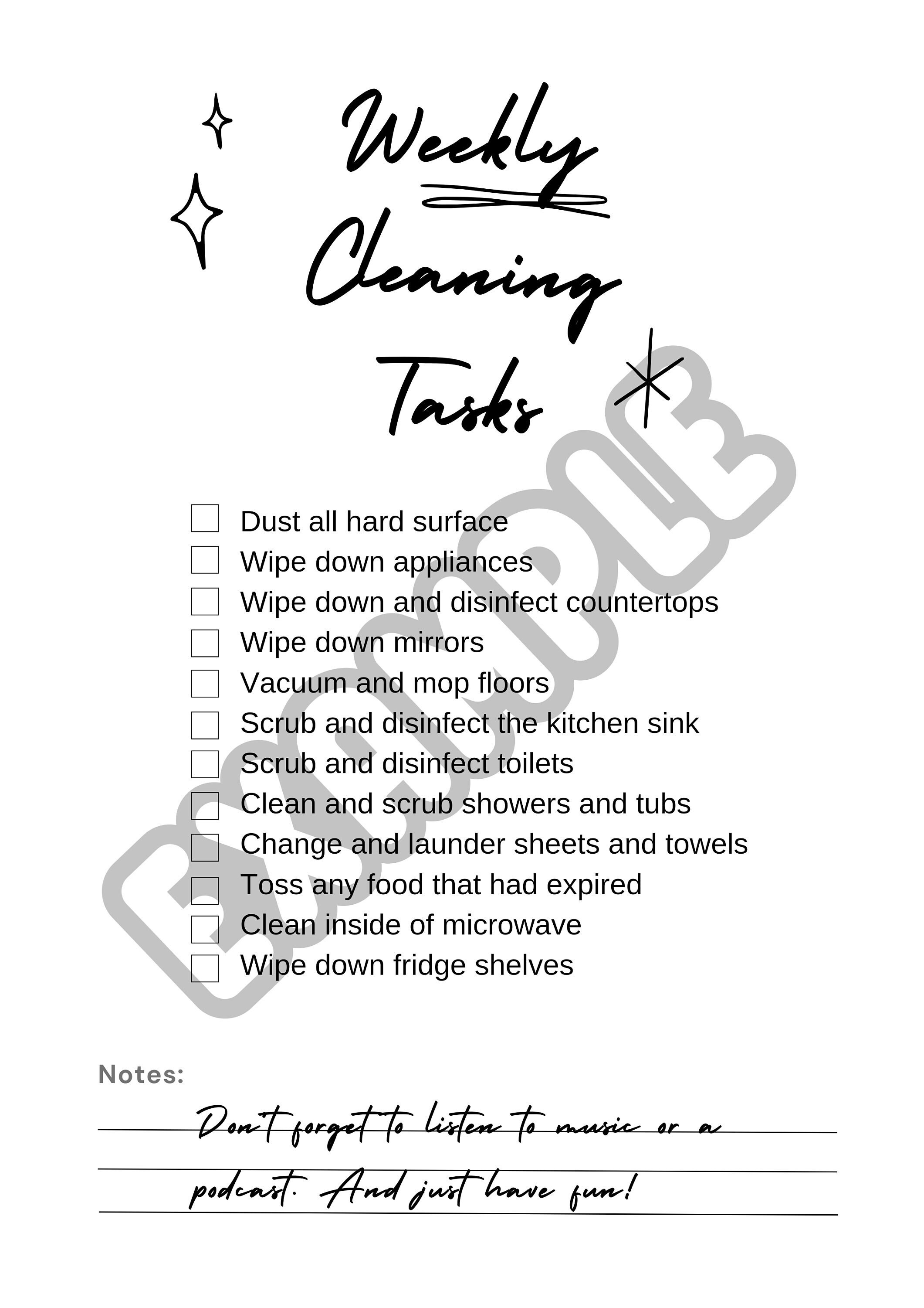 Minimal Printable Weekly Cleaning List, Simple Tasks List Template ...