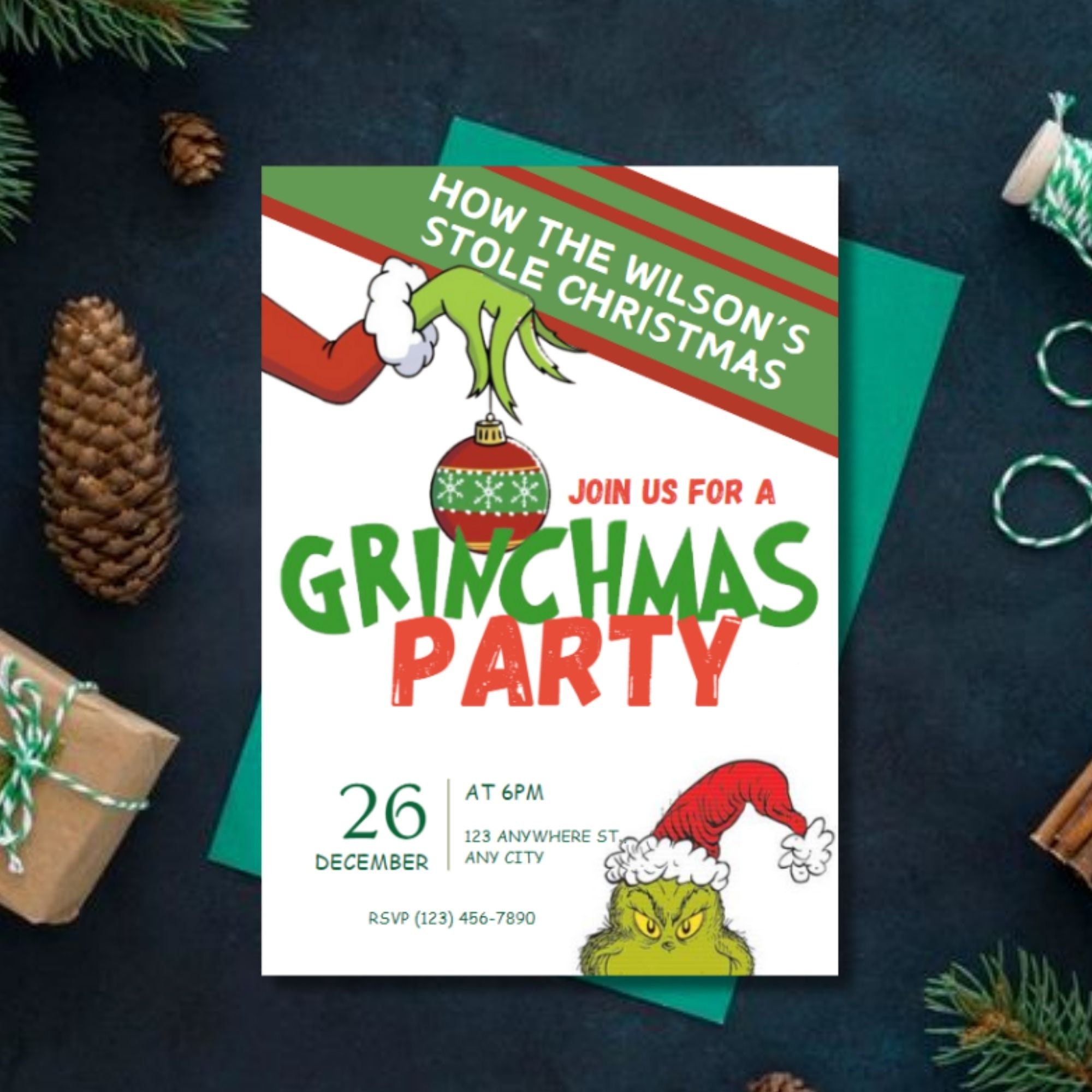 Editable Grinchmas Party Invite, Christmas Party Invitation, Don't Be a ...