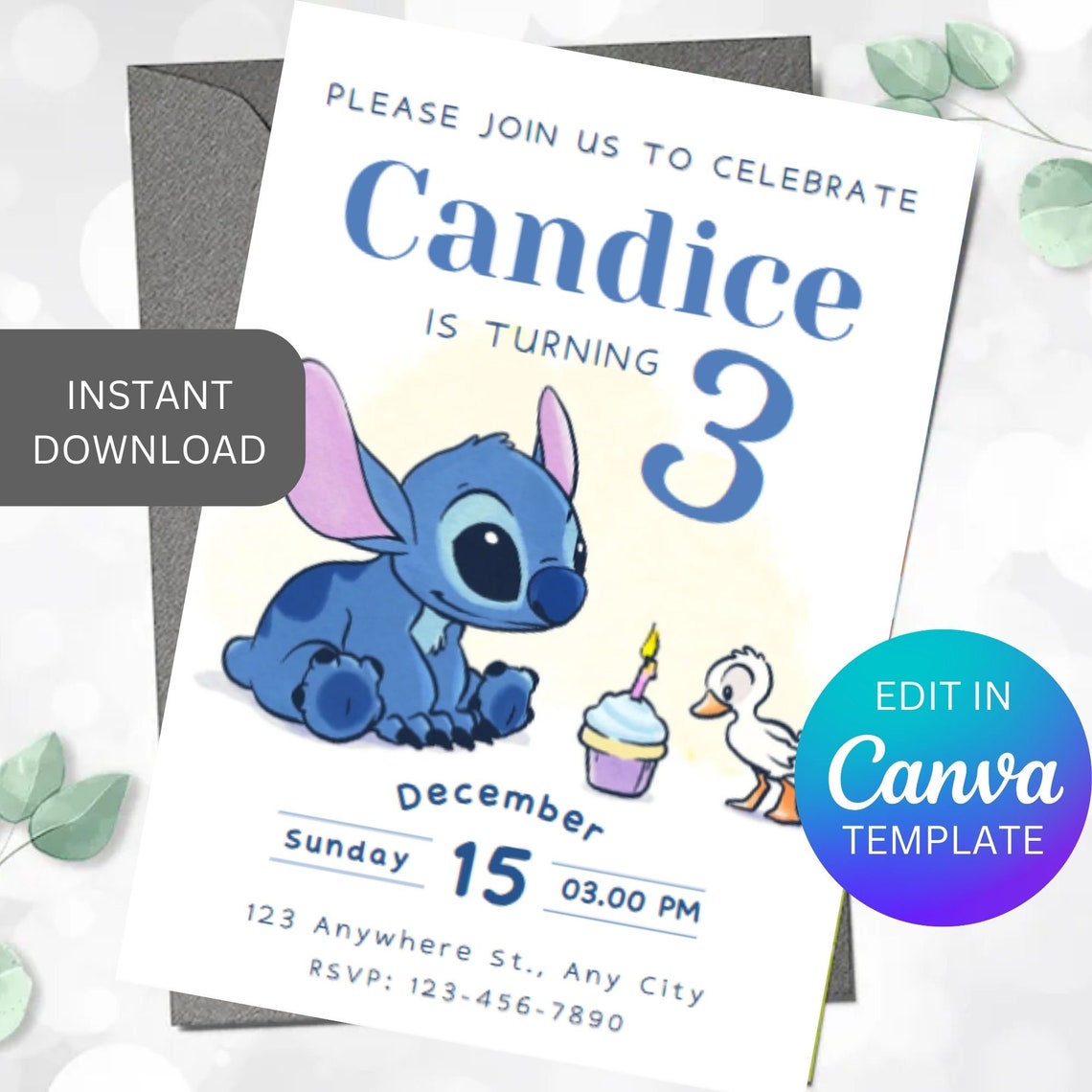Stitch Birthday Invitation Template | Full Customizable on Canva ...
