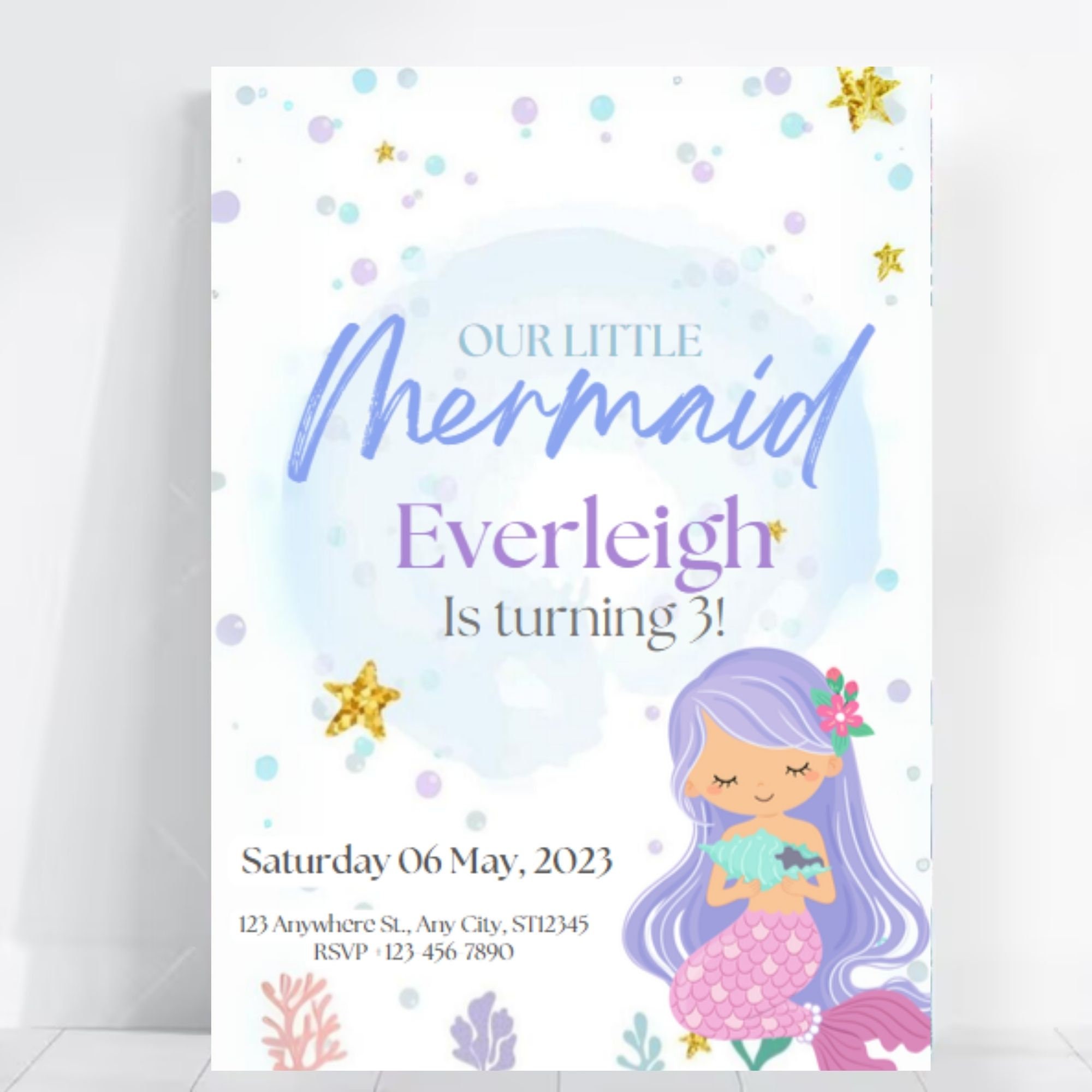 Editable Mermaid Birthday Invitation, Under the Sea, Little Mermaid ...