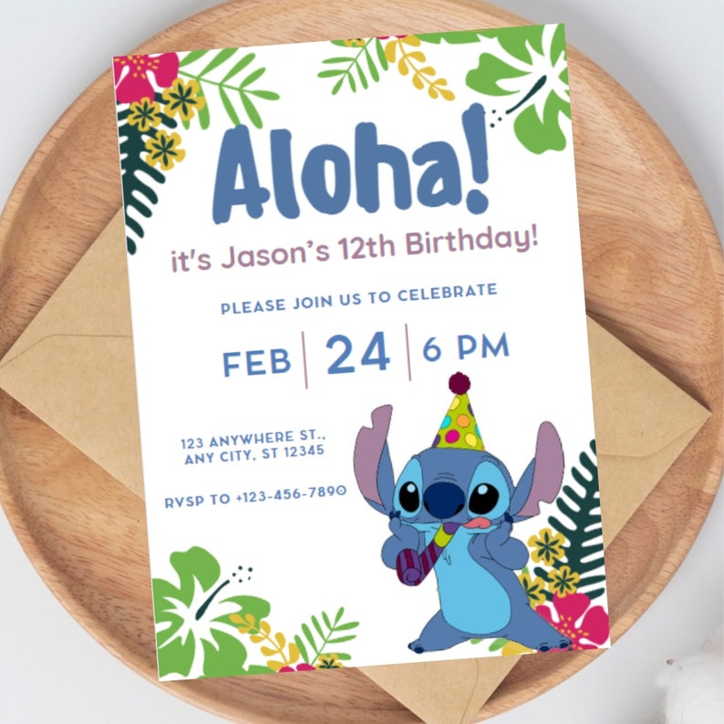 Stitch Birthday Invitation Template | Full Customizable on Canva ...
