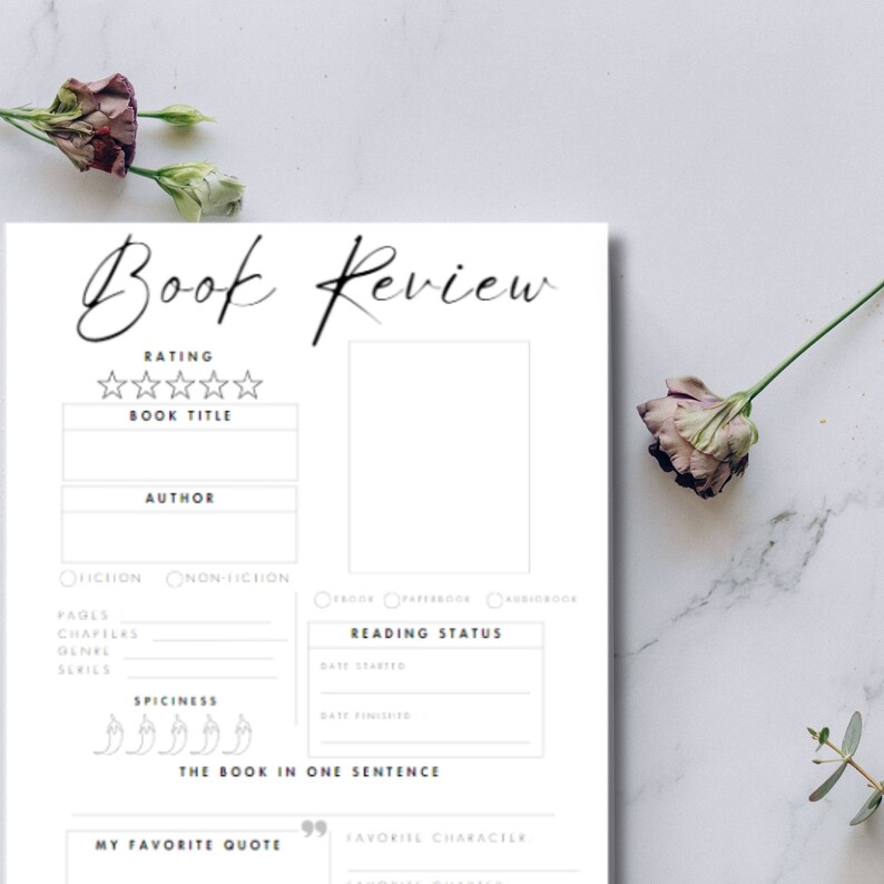 Printable Book Review Template | Minimalistic | Reading Log | Bookish ...