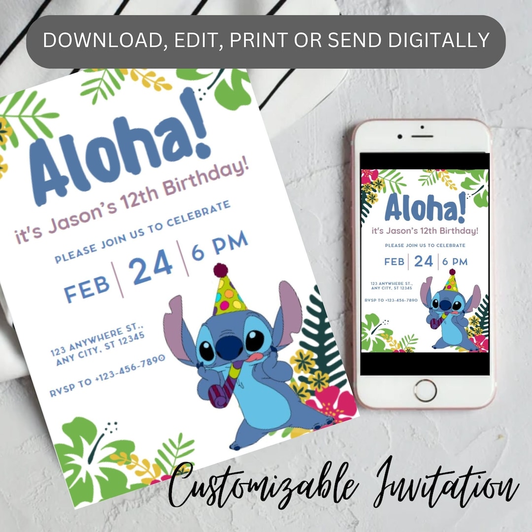 Stitch Birthday Invitation Template | Full Customizable on Canva ...