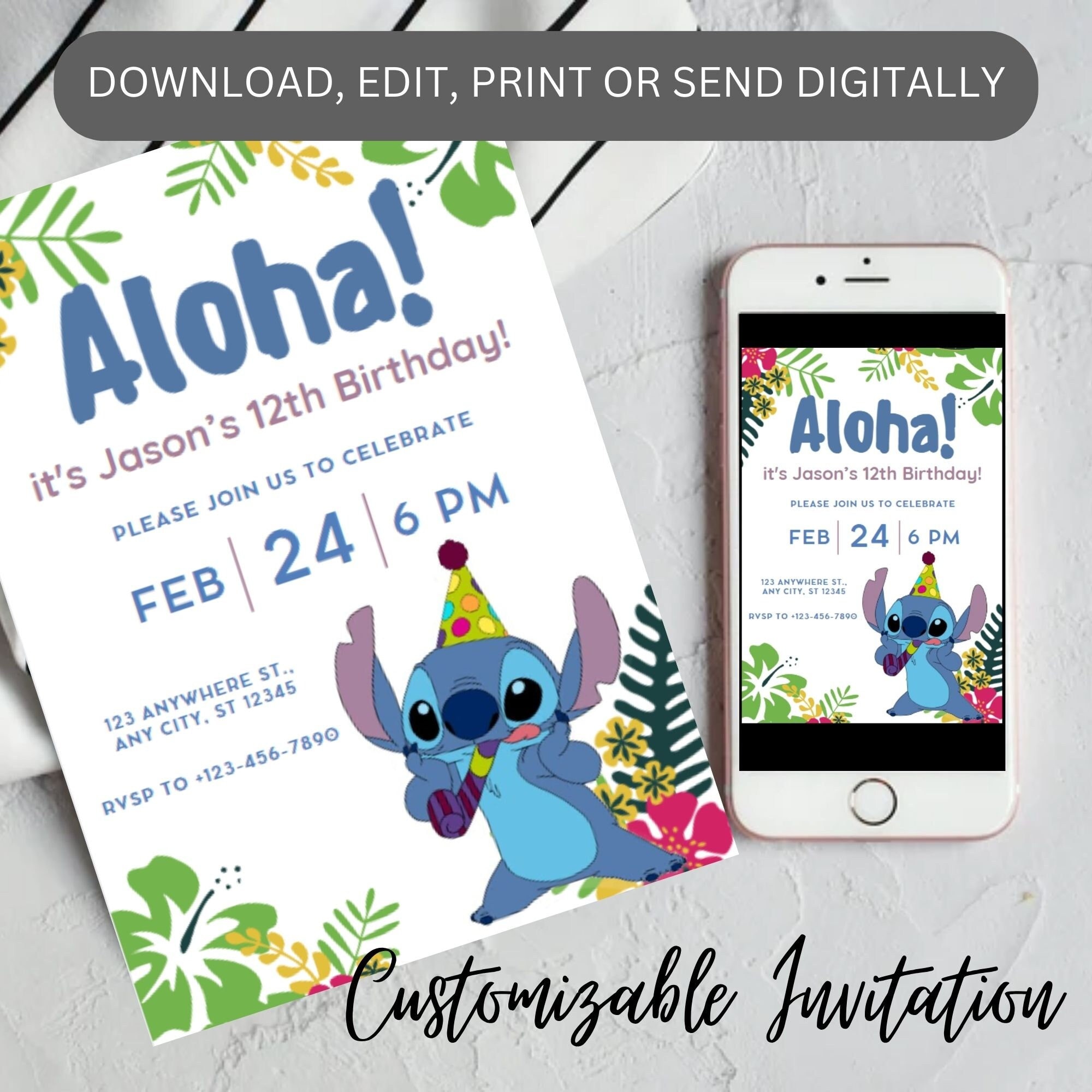 Stitch Birthday Invitation Template | Full Customizable on Canva ...