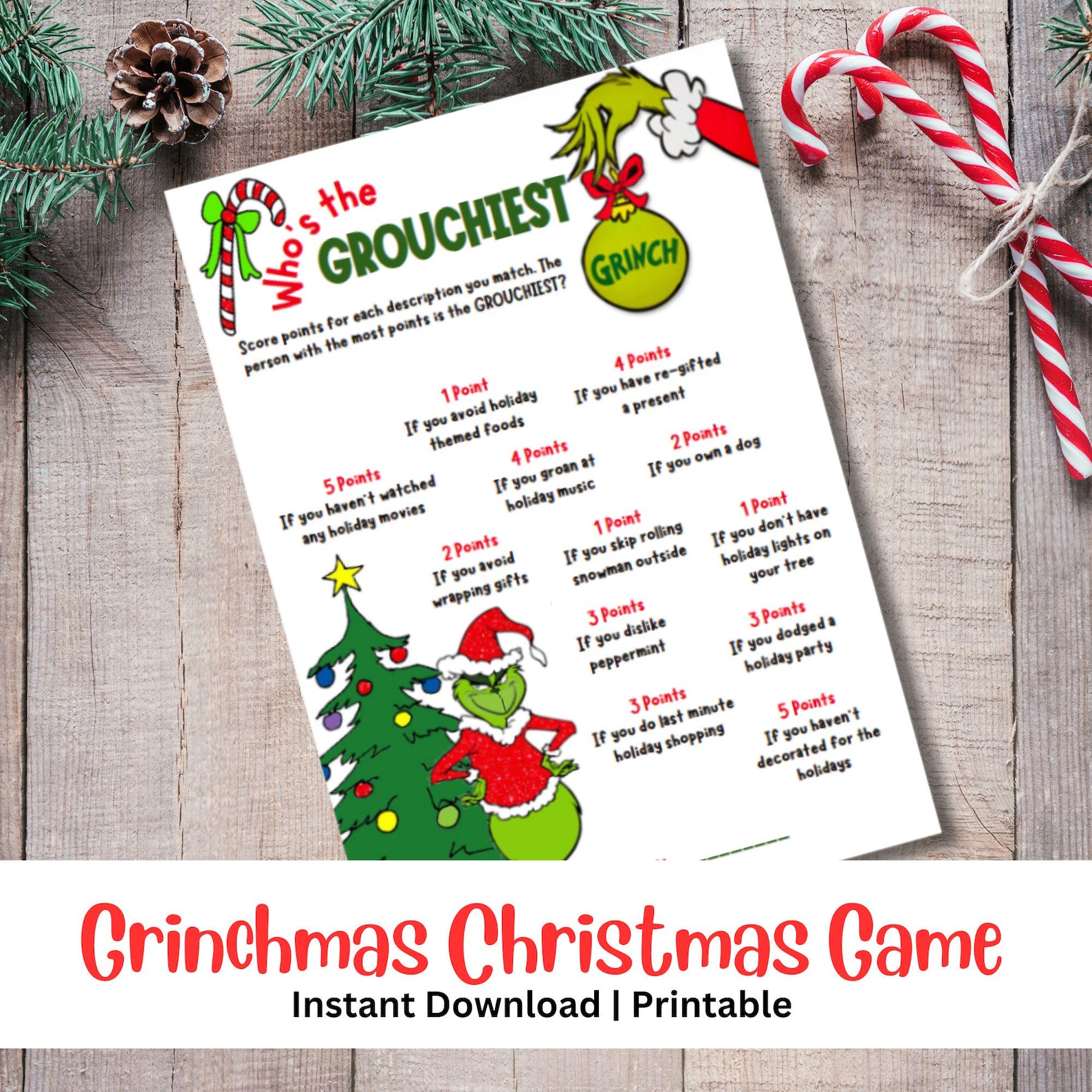 Who's the Grouchiest Grinch, Printable Christmas Game, Christmas Party ...