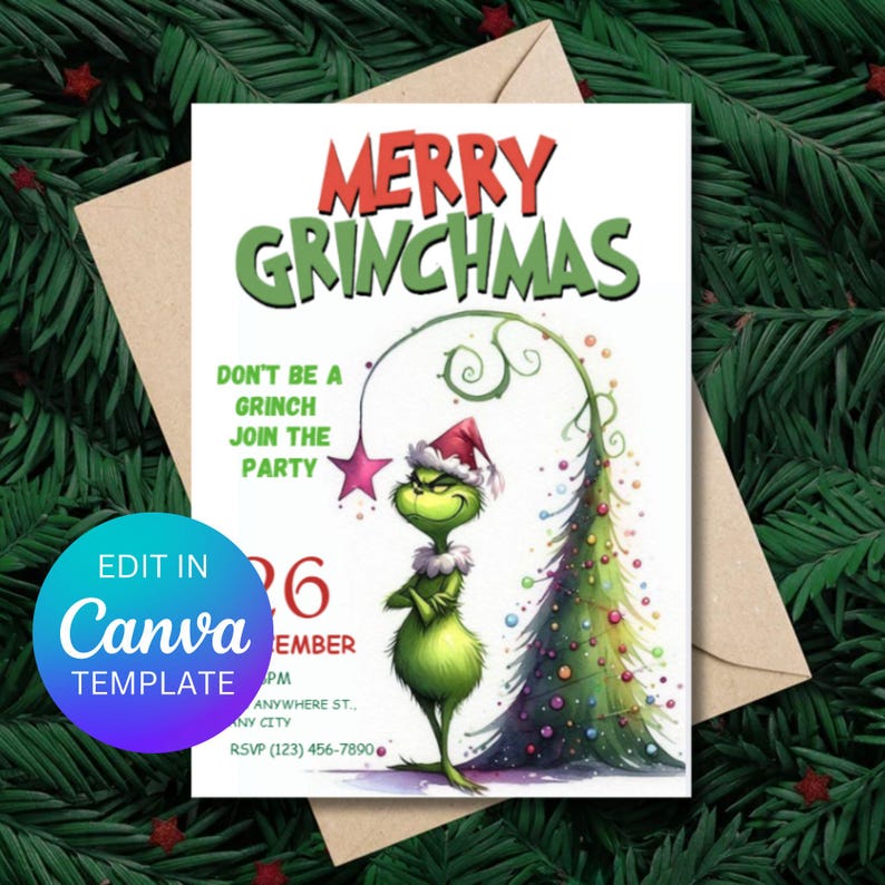 Editable Grinchmas Party Invitation, Christmas Theme (digital Download ...