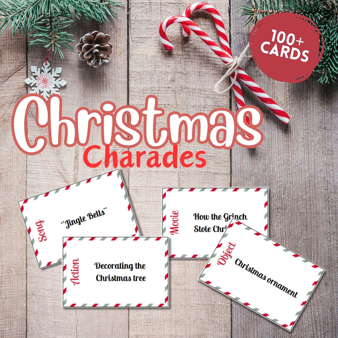 Christmas Charades Game, Printable Holiday Party Activity (100+ Cards ...
